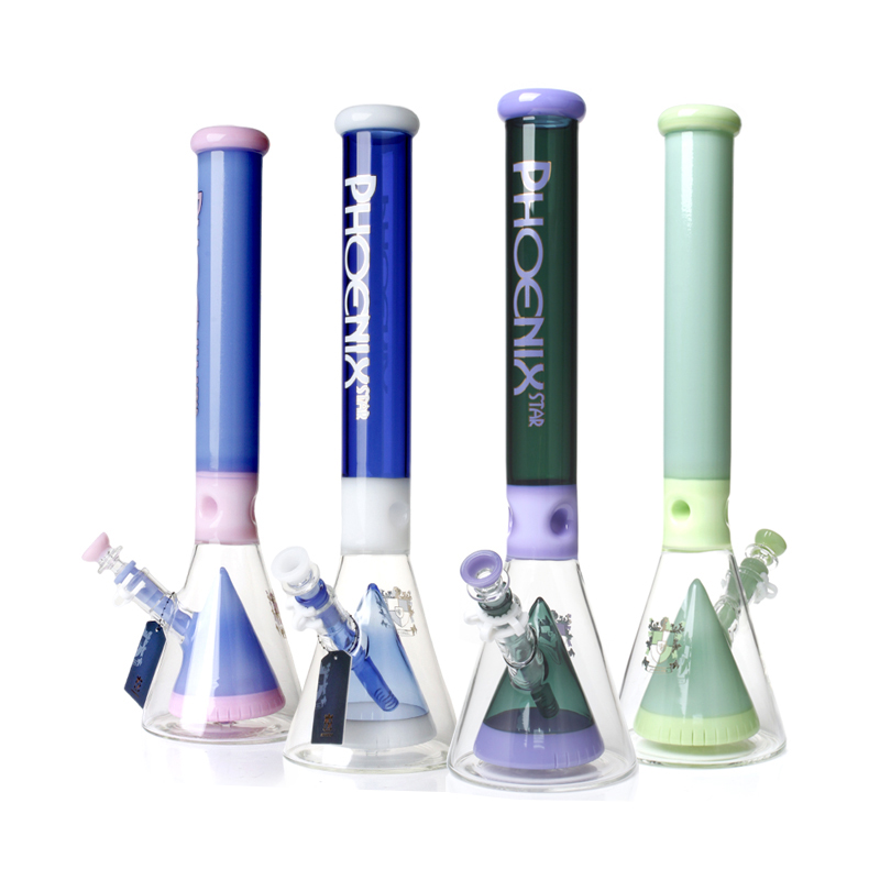 Phoenix Star Glass Mixed Color Pyramid Perc Beaker Bong 18 Inch