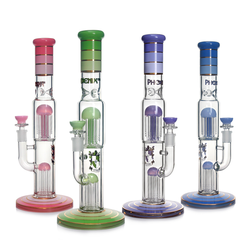 Phoenix Star 13.5 Inches Percolator Bong With Double 8 Arm Tree Percs & Ice Catcher